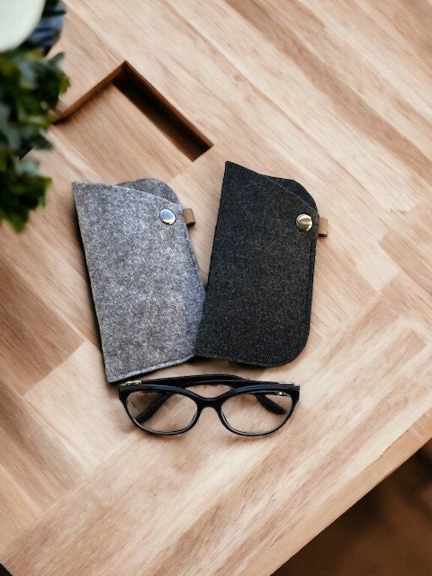 Soft Felt Eyeglass Case With Button and Leather Tag, 2pck Glasses Case ...