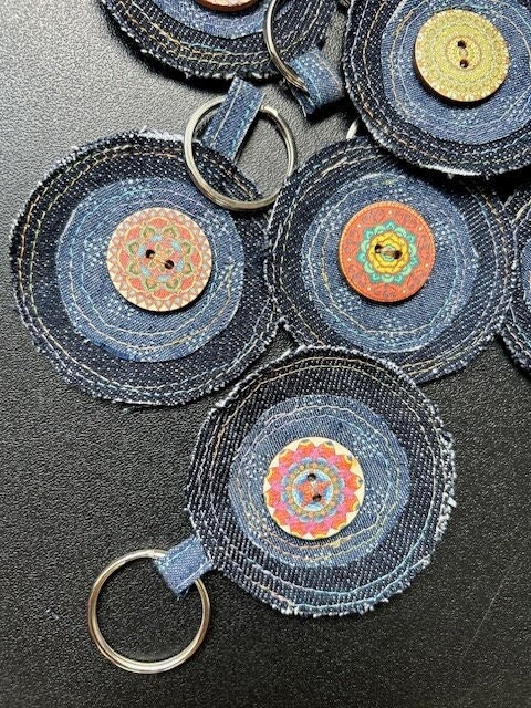 Denim Keychain, Boho Key Ring, Key Ring With Button, Small Gift ...