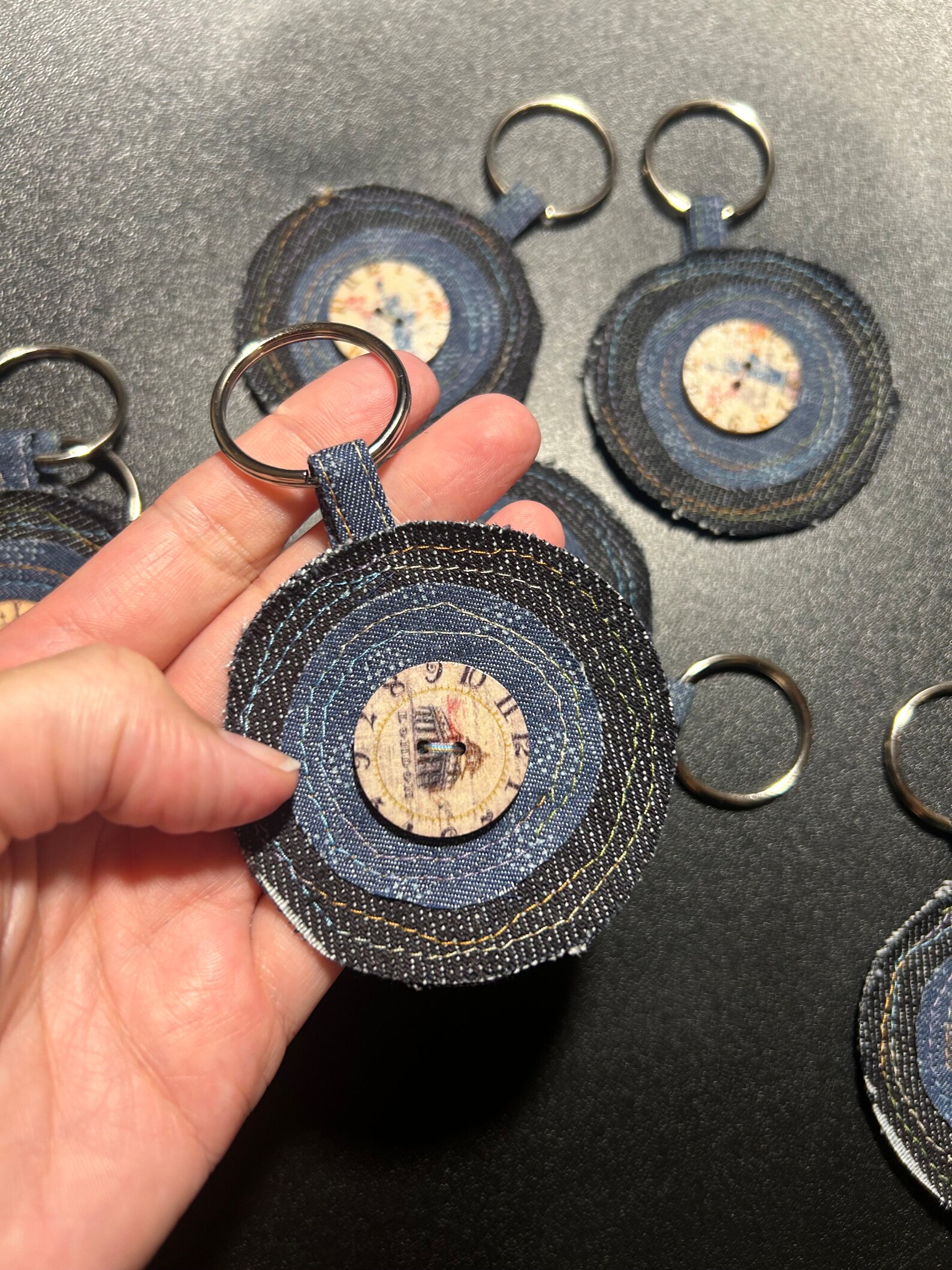 Denim Keychain, Boho Key Ring, Key Ring With Button, Small Gift ...