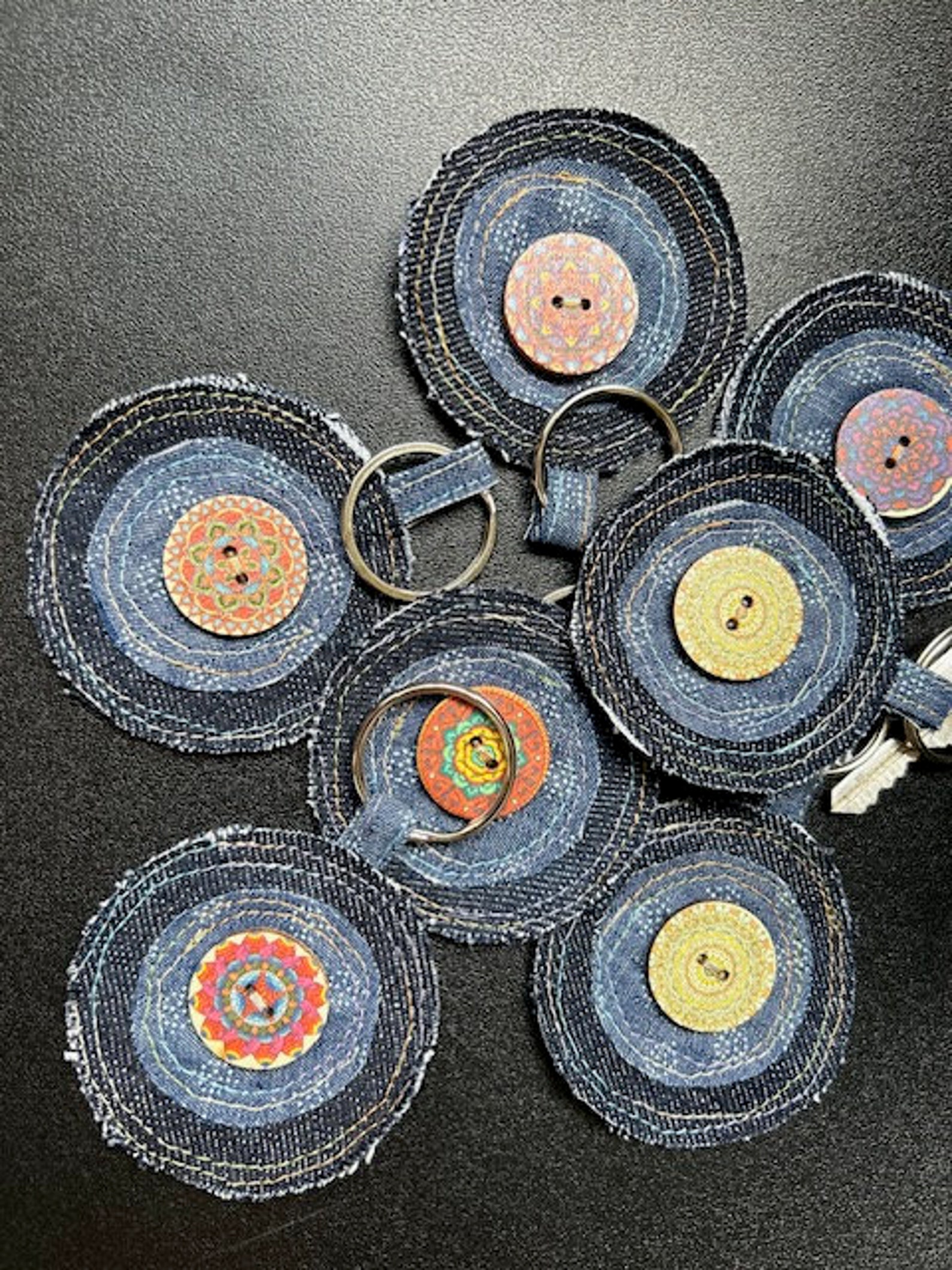 Denim Keychain, Boho Key Ring, Key Ring With Button, Small Gift ...