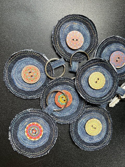 Denim Keychain, Boho Key Ring, Key Ring With Button, Small Gift ...