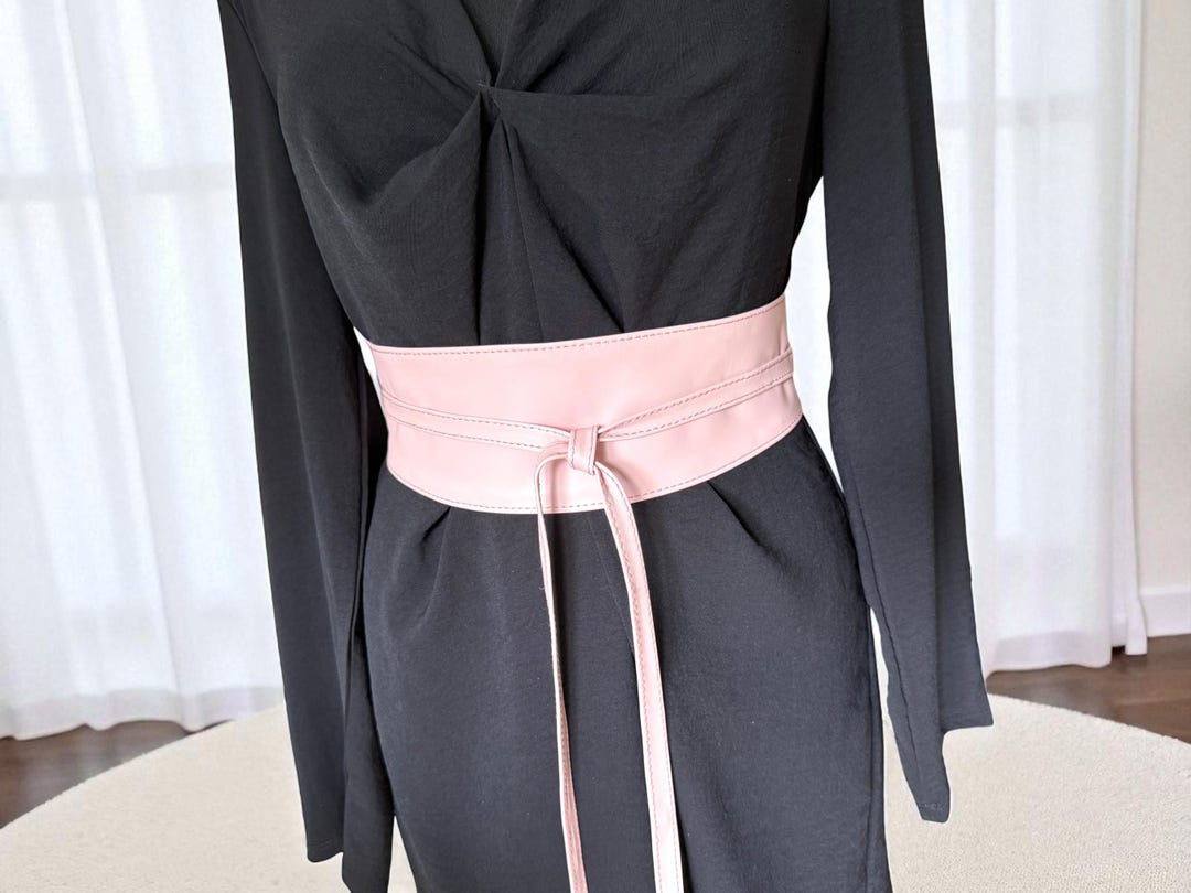 Pink Leather Obi Belt, Rose Color Sash Belt, Women's Adjustable Leather ...