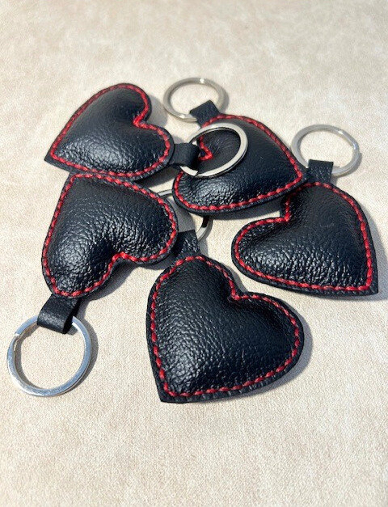 Leather Heart Keychain, Leather Heart Keyring, Small Valentine's Day ...