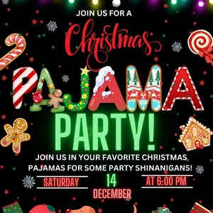Christmas Pajama Party Invitation, Christmas Party Invitation, Pajama ...