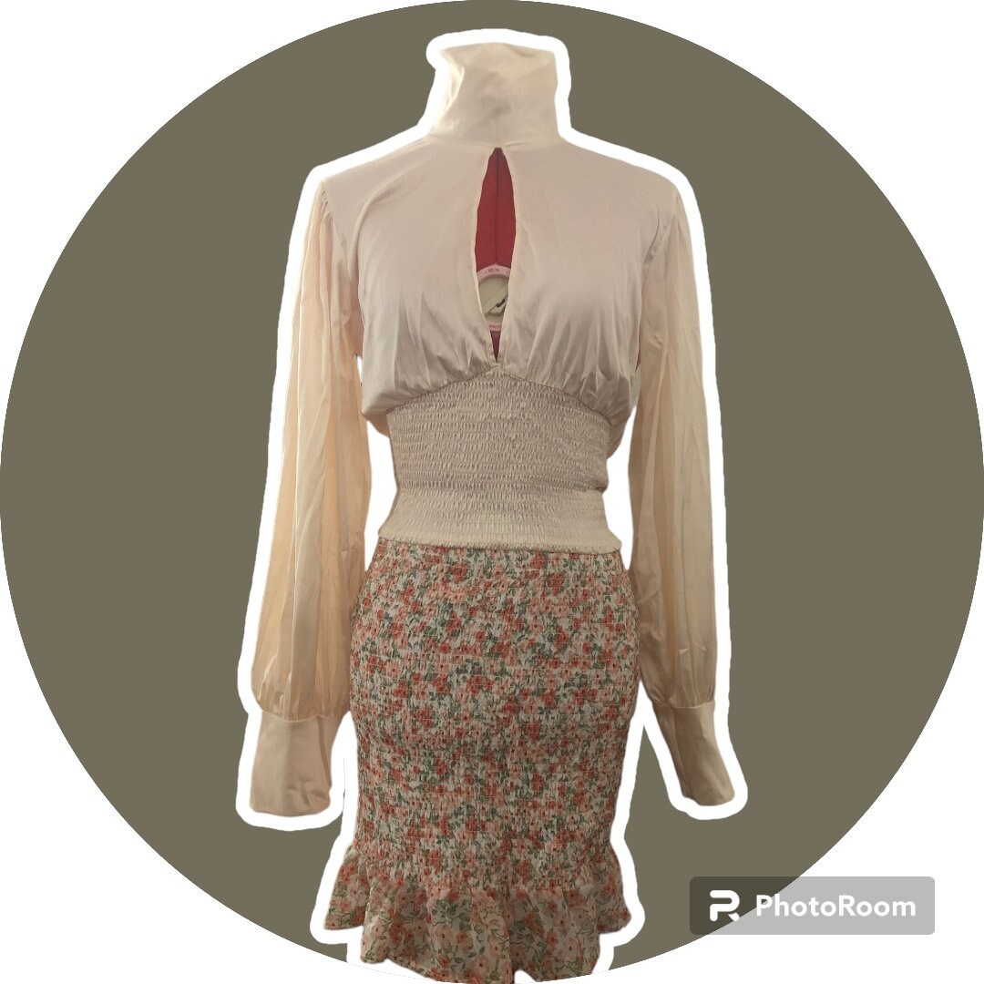 Spring Autumn Floral Print Dress, Women's Long Sleeve Dress, Draped ...