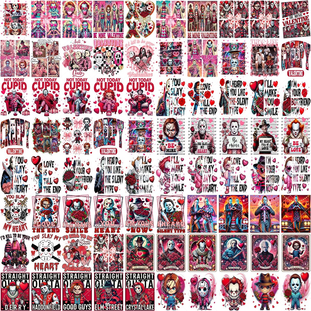 100 Horror Characters Heart Valentine Png Bundle, Pink Heart Valentine ...