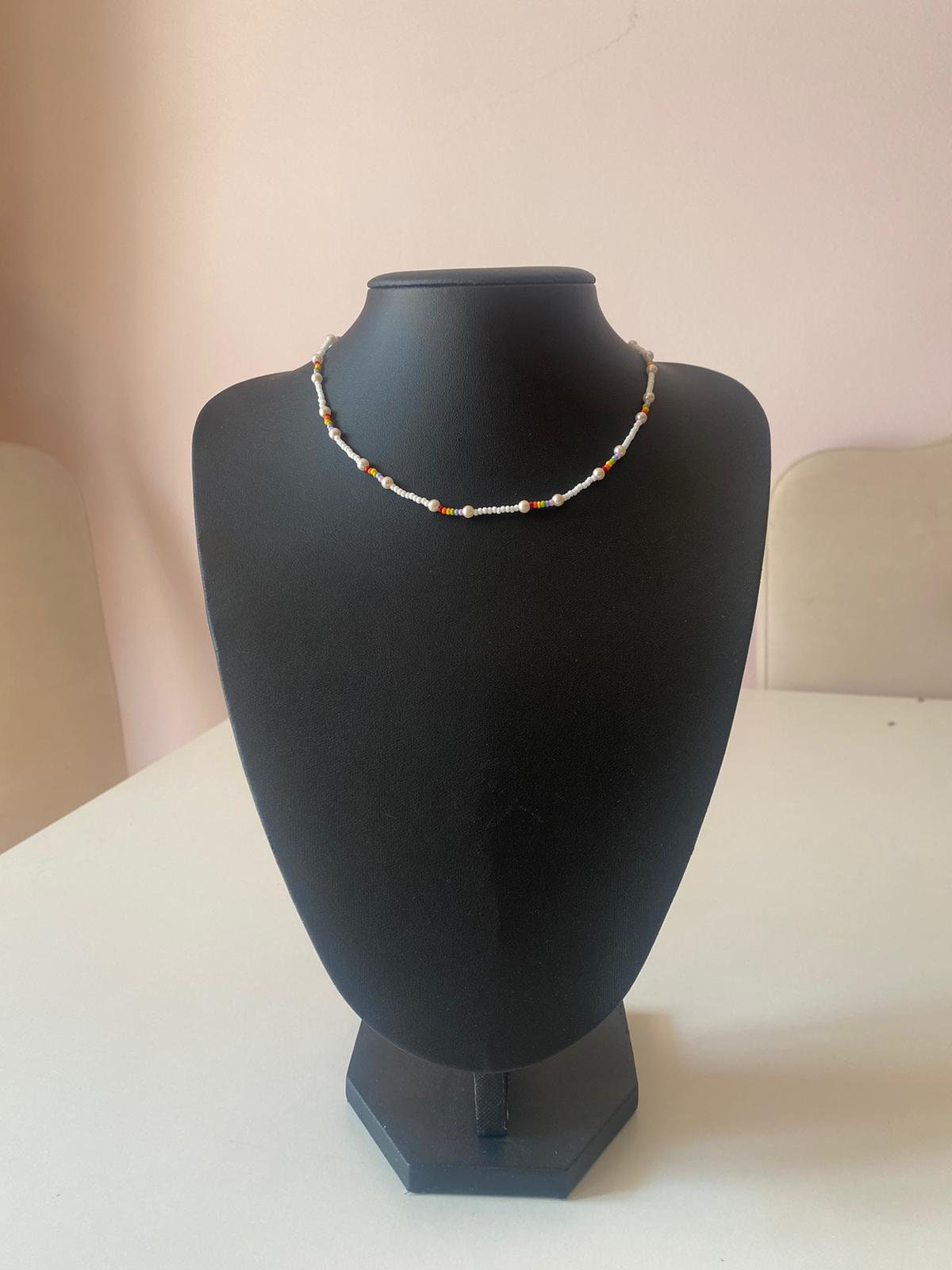 Seed Bead Necklace Colorful Handmade Beaded Necklace With Pearl Details ...