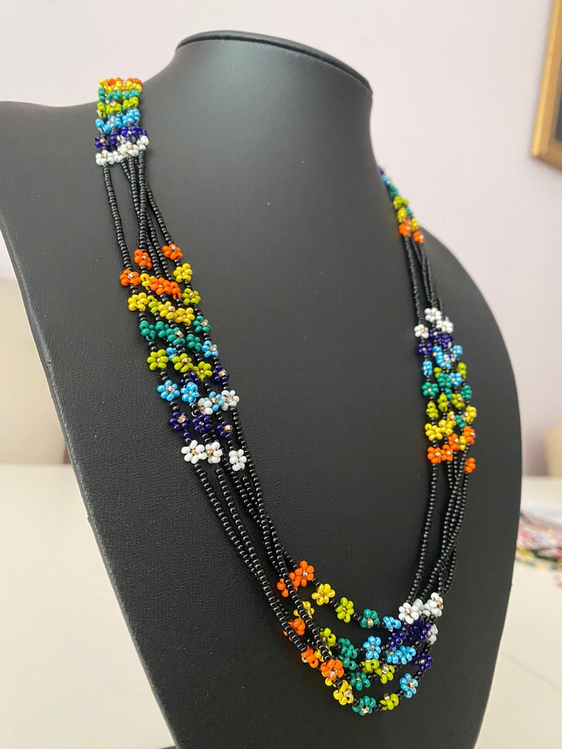 Handmade Necklace, Flower Necklace, Summer Necklace, Beaded Necklace ...