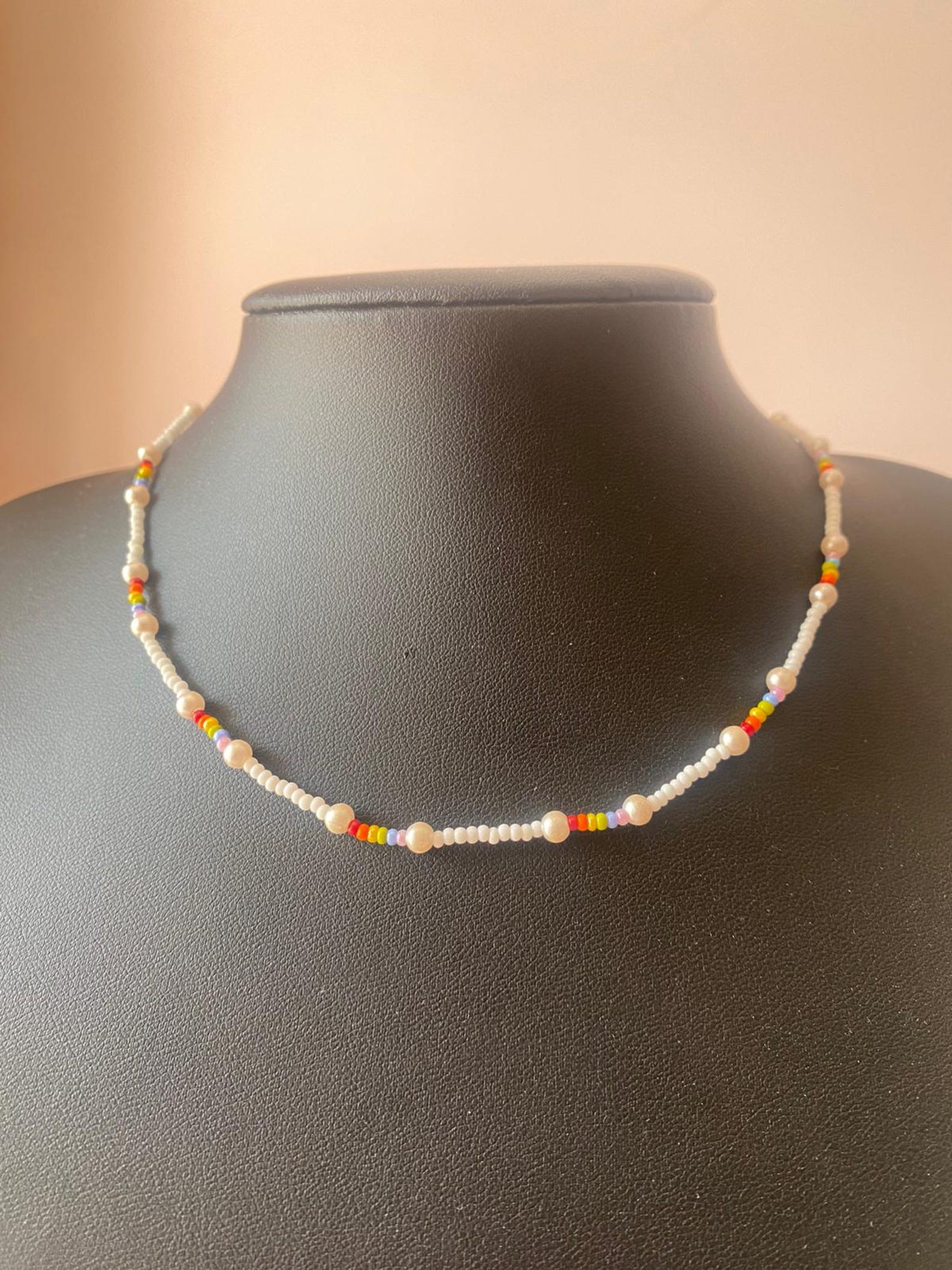 Seed Bead Necklace Colorful Handmade Beaded Necklace With Pearl Details ...