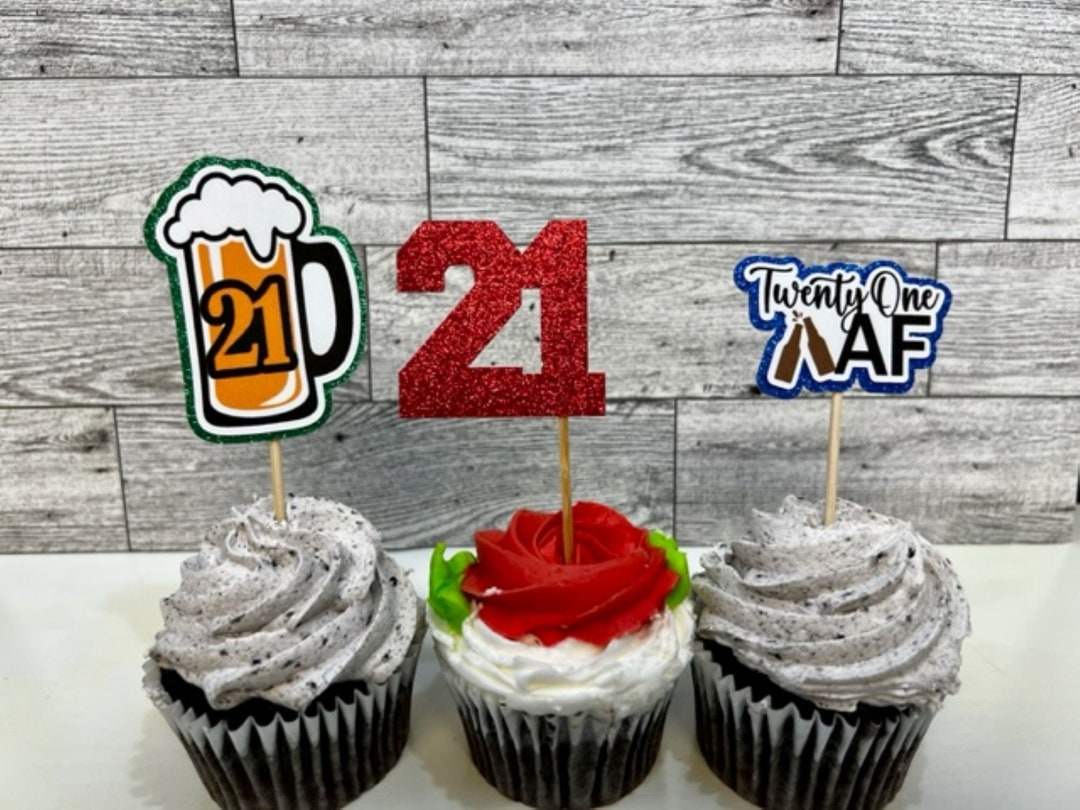 21st Birthday Cupcake Toppers, 21AF, Glitter Toppers - Etsy