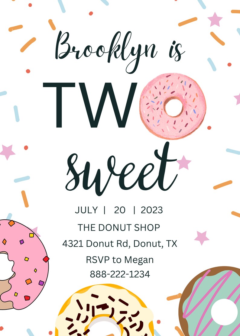 Two Sweet Birthday Invitation, Printable Party Invitation, Digital Kids ...