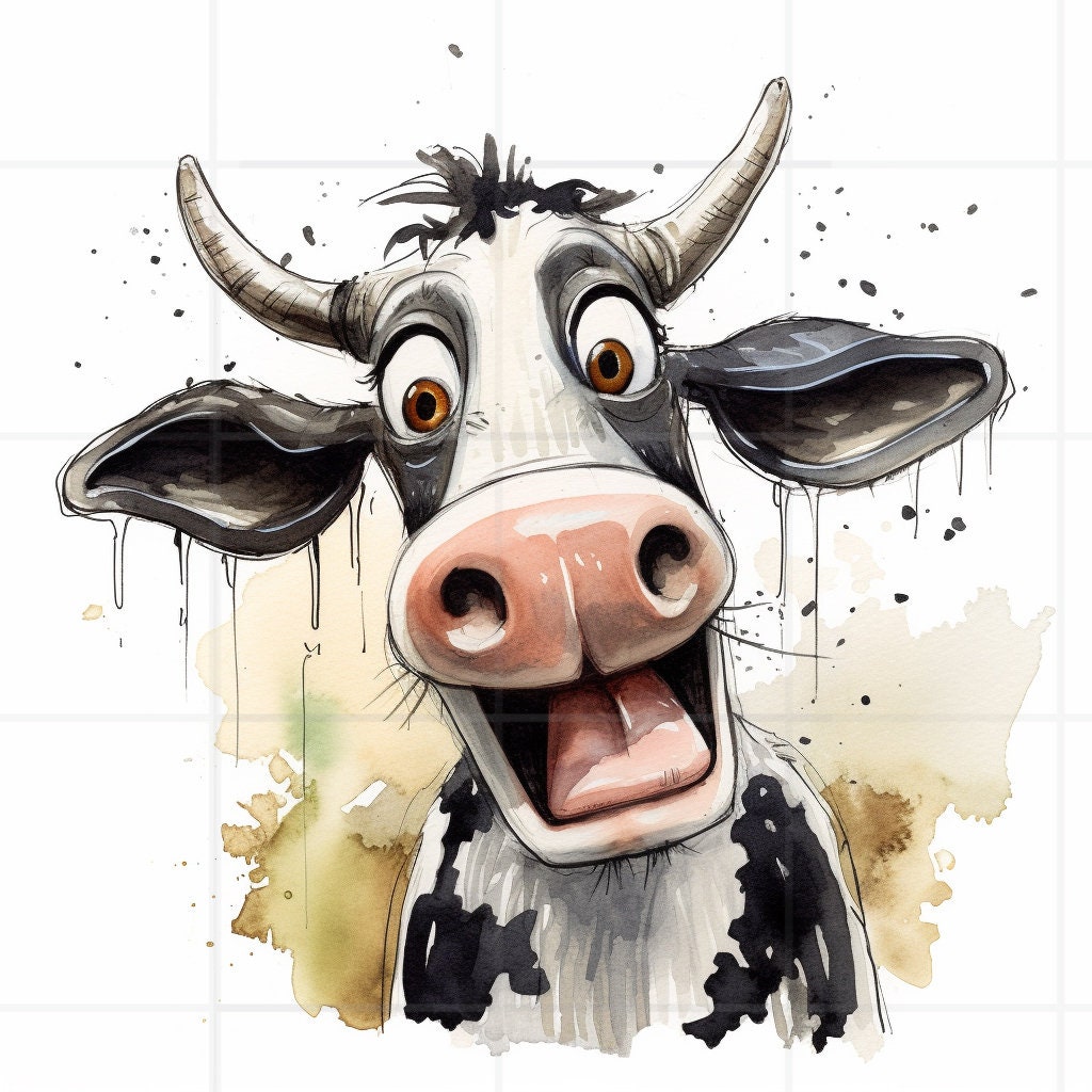 Happy Laughing Cow Clipart 4 Funny Cow Head Whimsical - Etsy UK