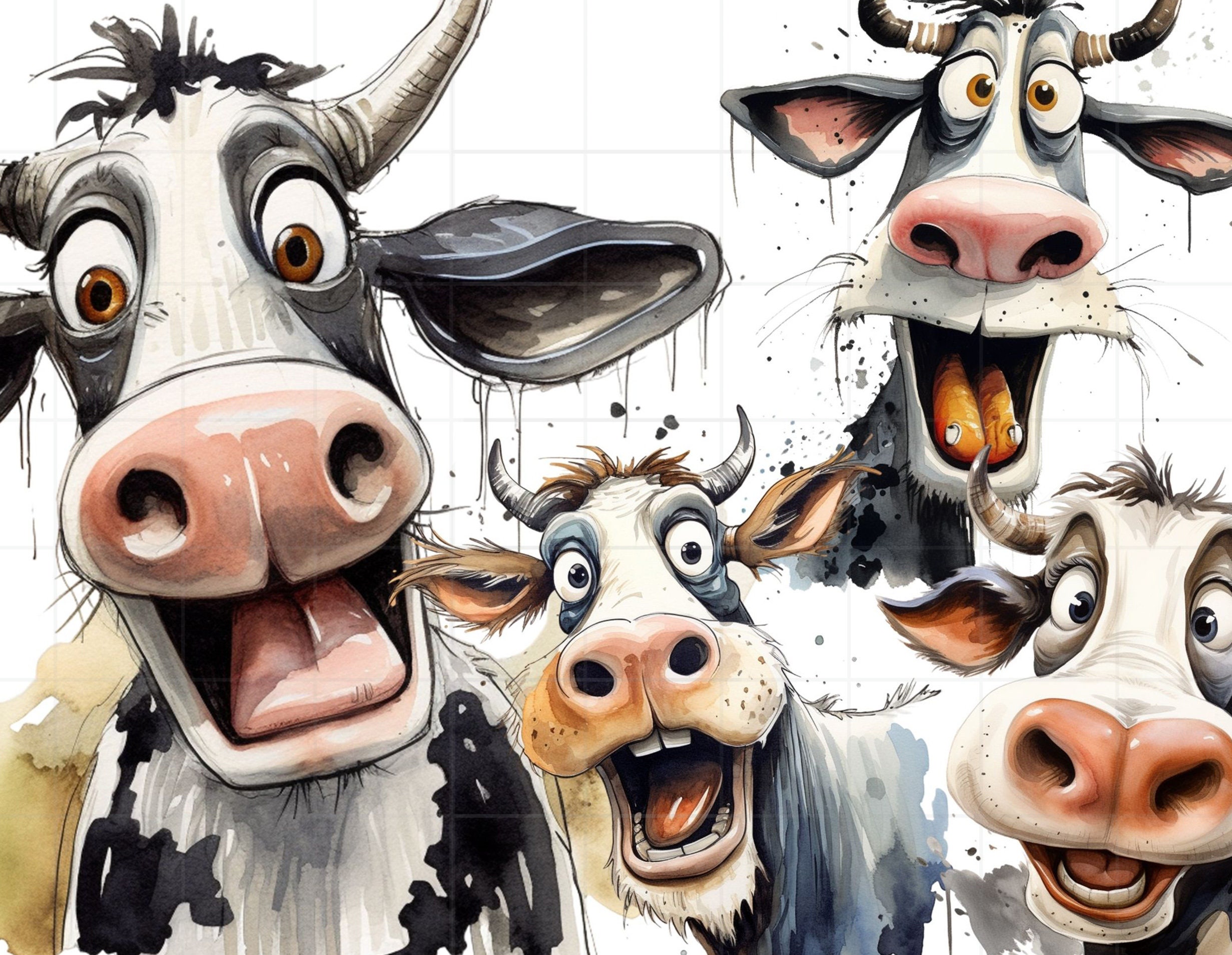 Happy Laughing Cow Clipart 4 Funny Cow Head Whimsical - Etsy Australia