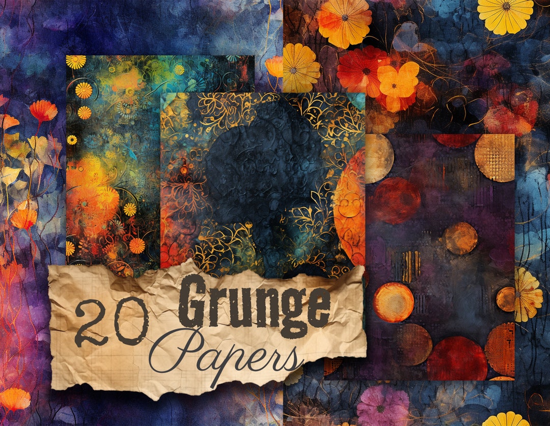 Colorful Grunge Printable Digital Papers Junk Journal Background ...