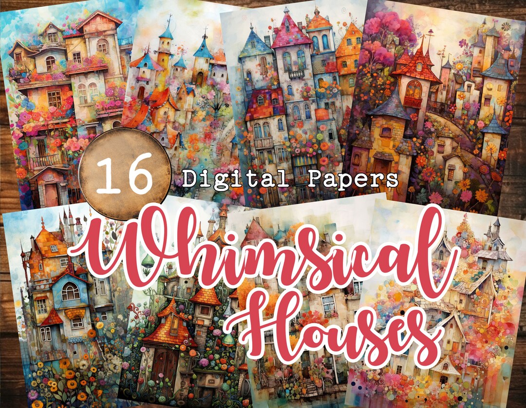 Whimsical Houses Papers Colorful Watercolor Printable Junk - Etsy