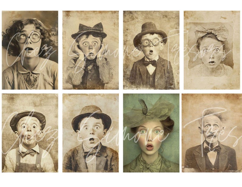 Cliparts 60 Expressive Vintage Photos Emotional Retro Portraits Grimace ...