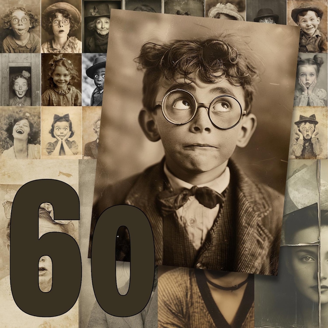 Cliparts 60 Expressive Vintage Photos Emotional Retro Portraits Grimace ...