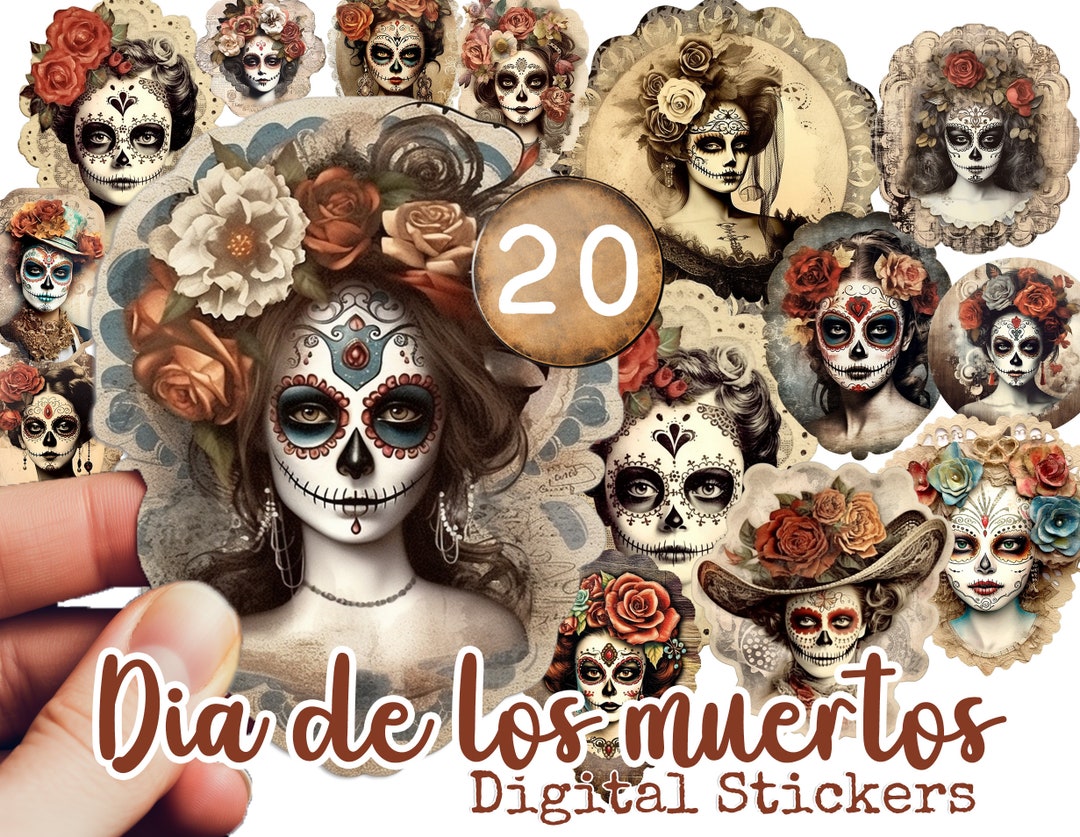 20 Stickers Dia De Los Muertos PNG Transparent Background DIGITAL ...