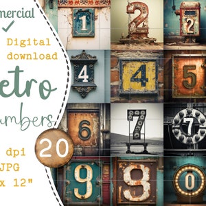 Vintage Retro Numbers Illustrations, Set of 20 Nostalgic Designs, Old ...