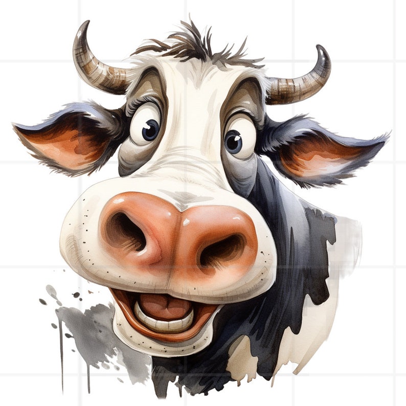 Happy Laughing Cow Clipart 4 Funny Cow Head Whimsical - Etsy UK