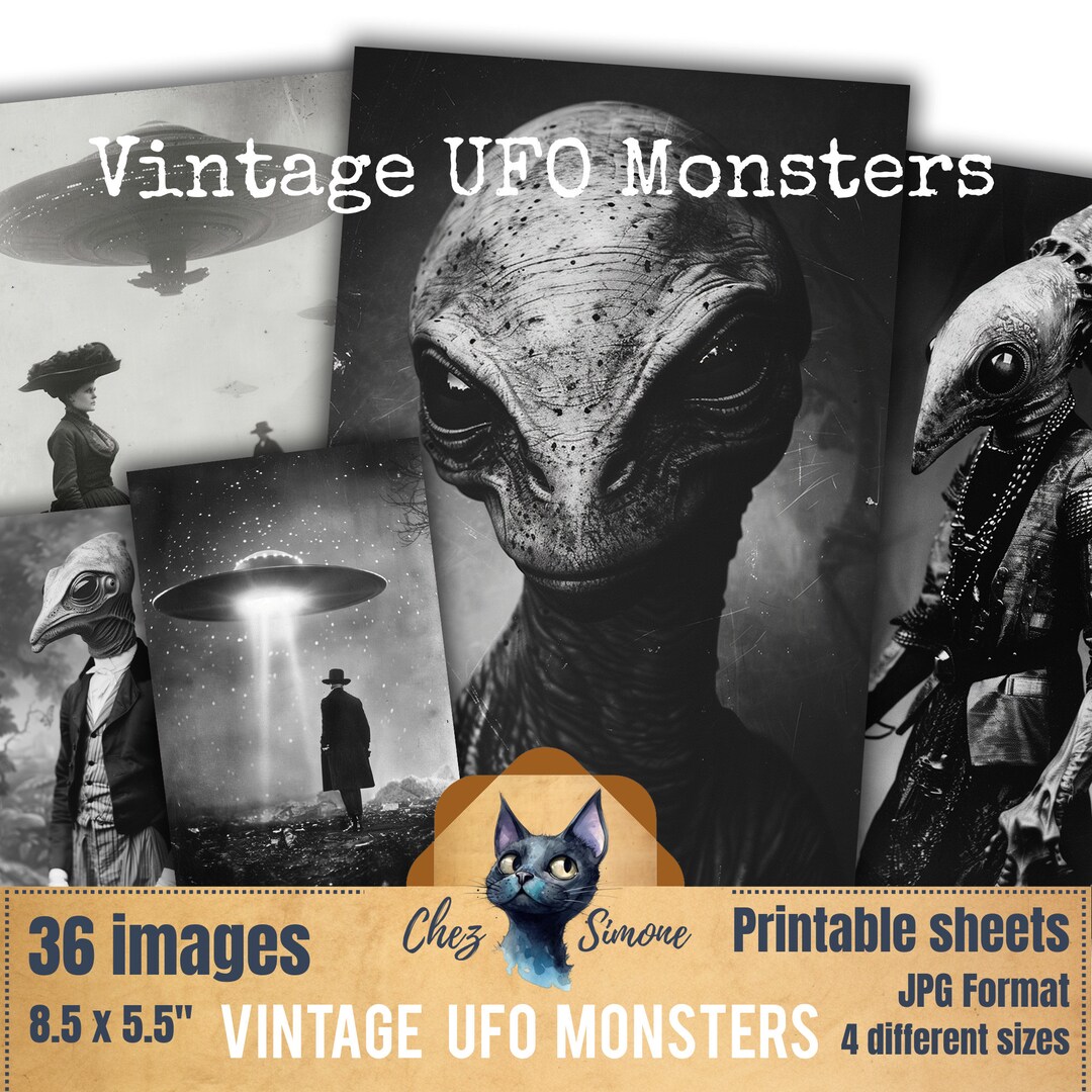 UFO and Alien Monsters Vintage Junk Journal Scrapbooking 36 Images ...