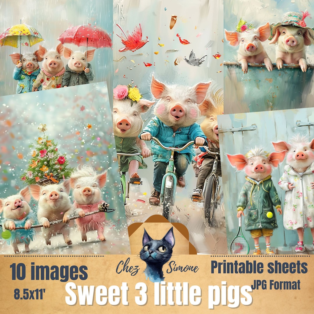 10 Happy Three Little Pigs Quirky JPG Images Instant Download for ...