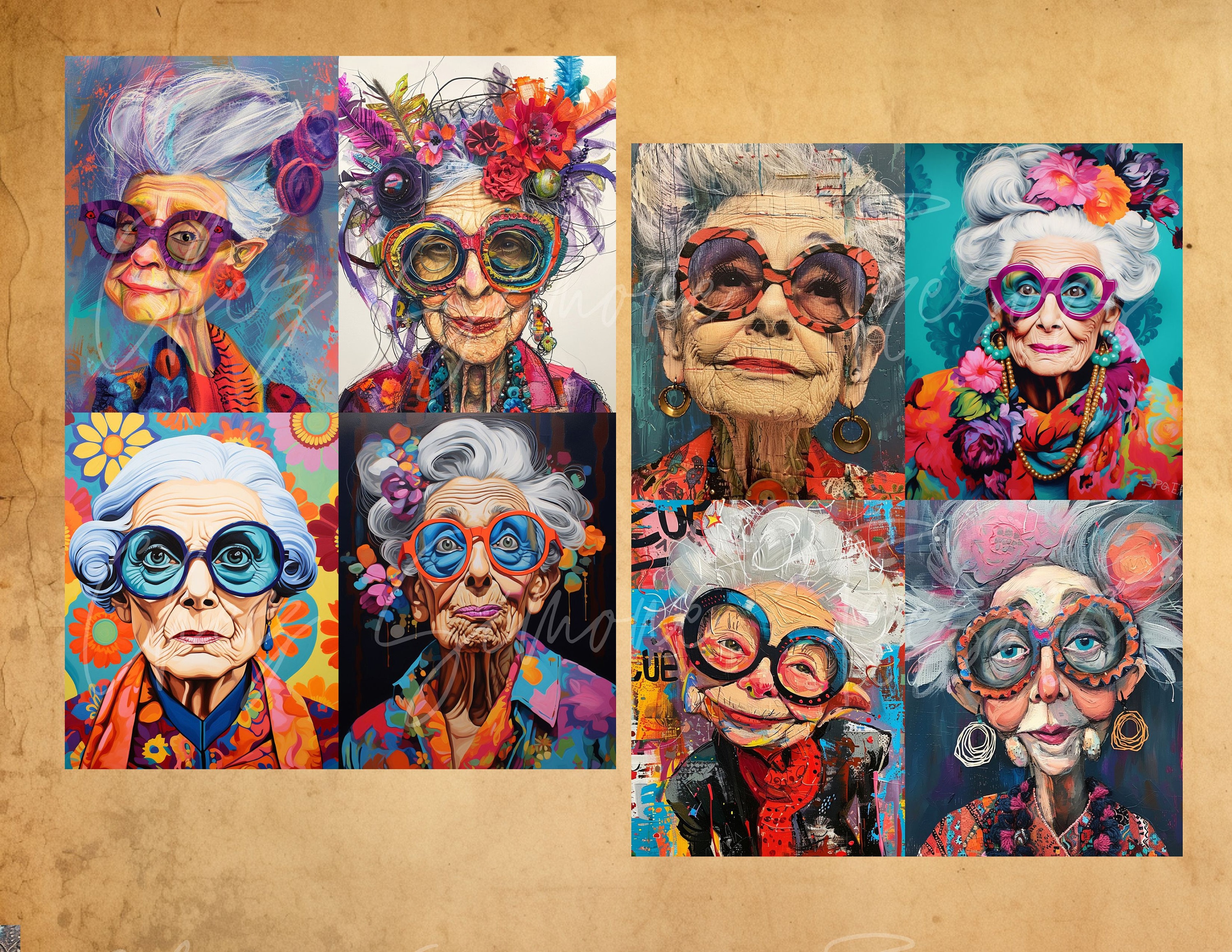 Crazy Old Women Bundle of 33 Jpg Whimsical Old Lady Scrapbooking Design ...