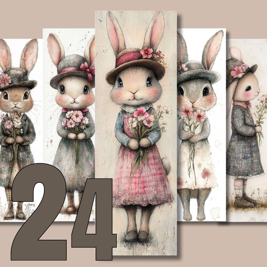 24 Vintage Rabbit Bookmarks 2x6" : Adorable and Floral Easter ...