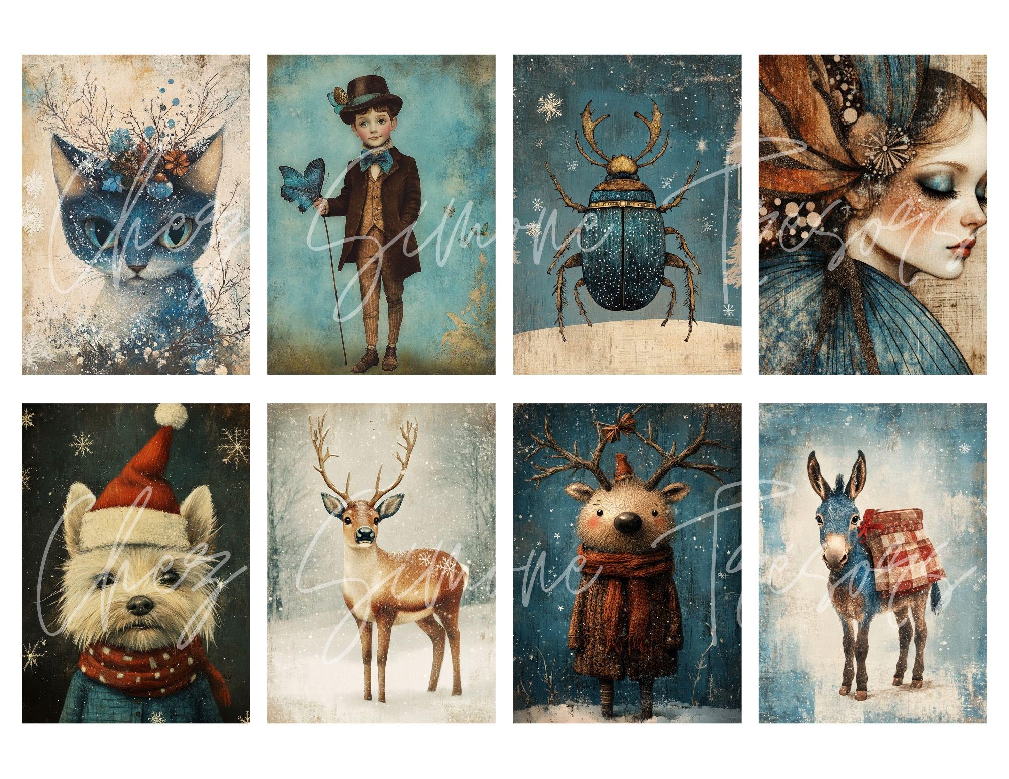 Christmas Fantasy Blue and Brown 32 Festive Images + 12 Pages Holiday ...