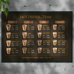 Editable Printable Cafe Menu Board of Hot Drink With High Resolution ...