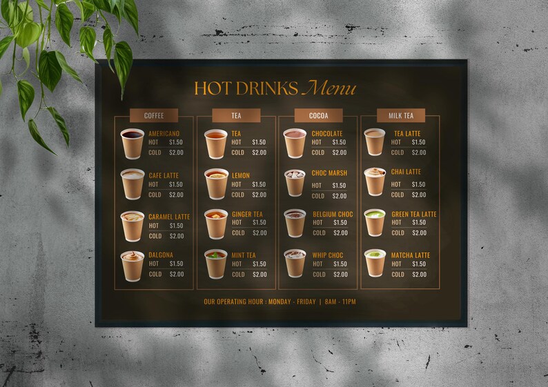 Editable Printable Cafe Menu Board of Hot Drink With High Resolution ...