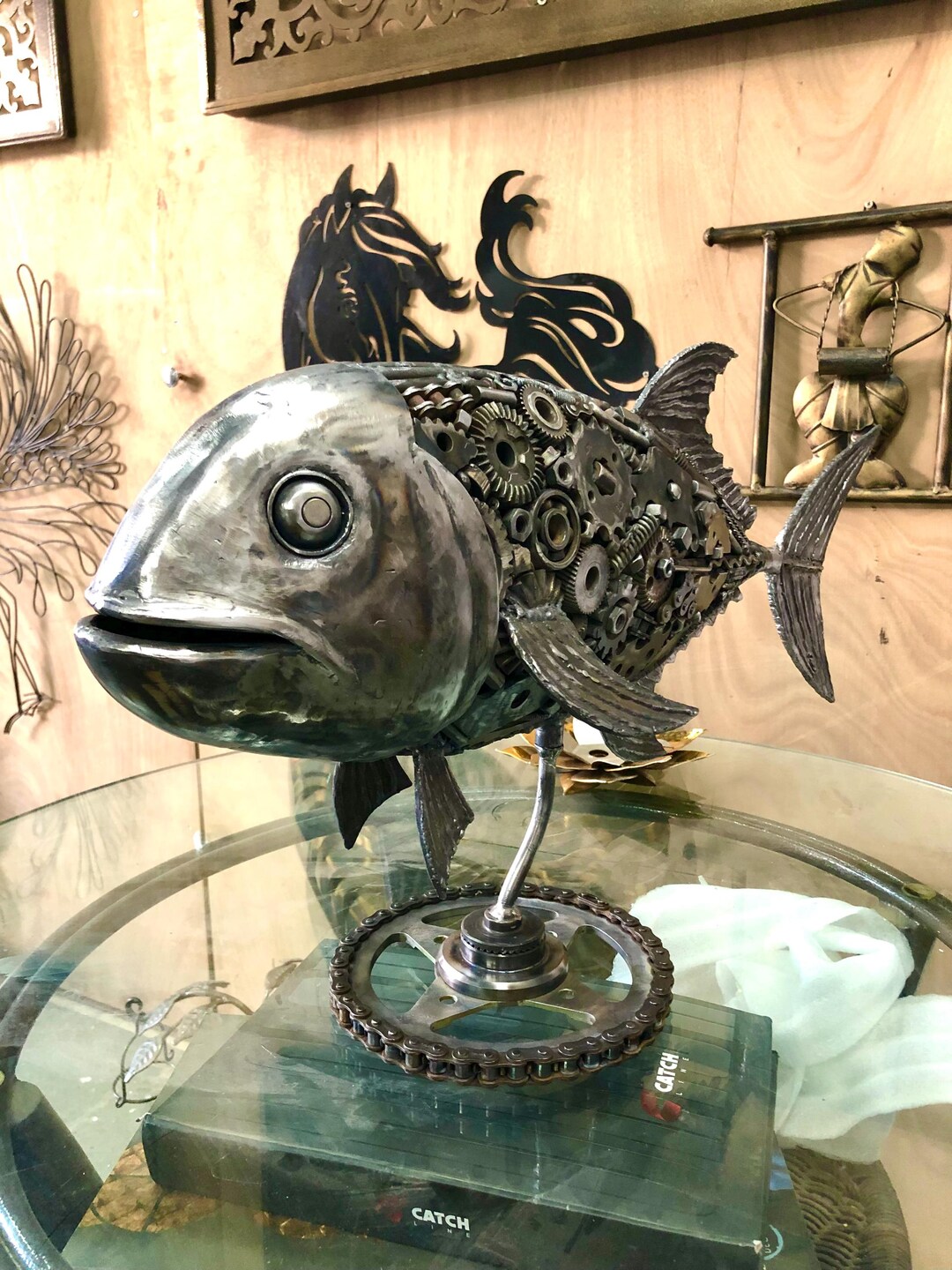 Jack Fish Rustic Metal Art,fish Sculpture Art,outdoor Art,home Decor ...