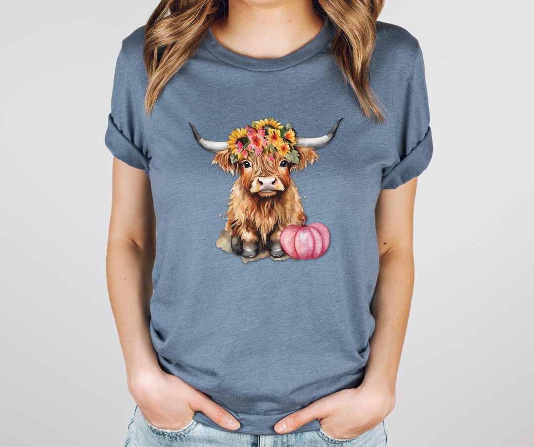 Fall Highland Cow Shirt Pastel Flower Highland Cow Tshirt for Ladies ...
