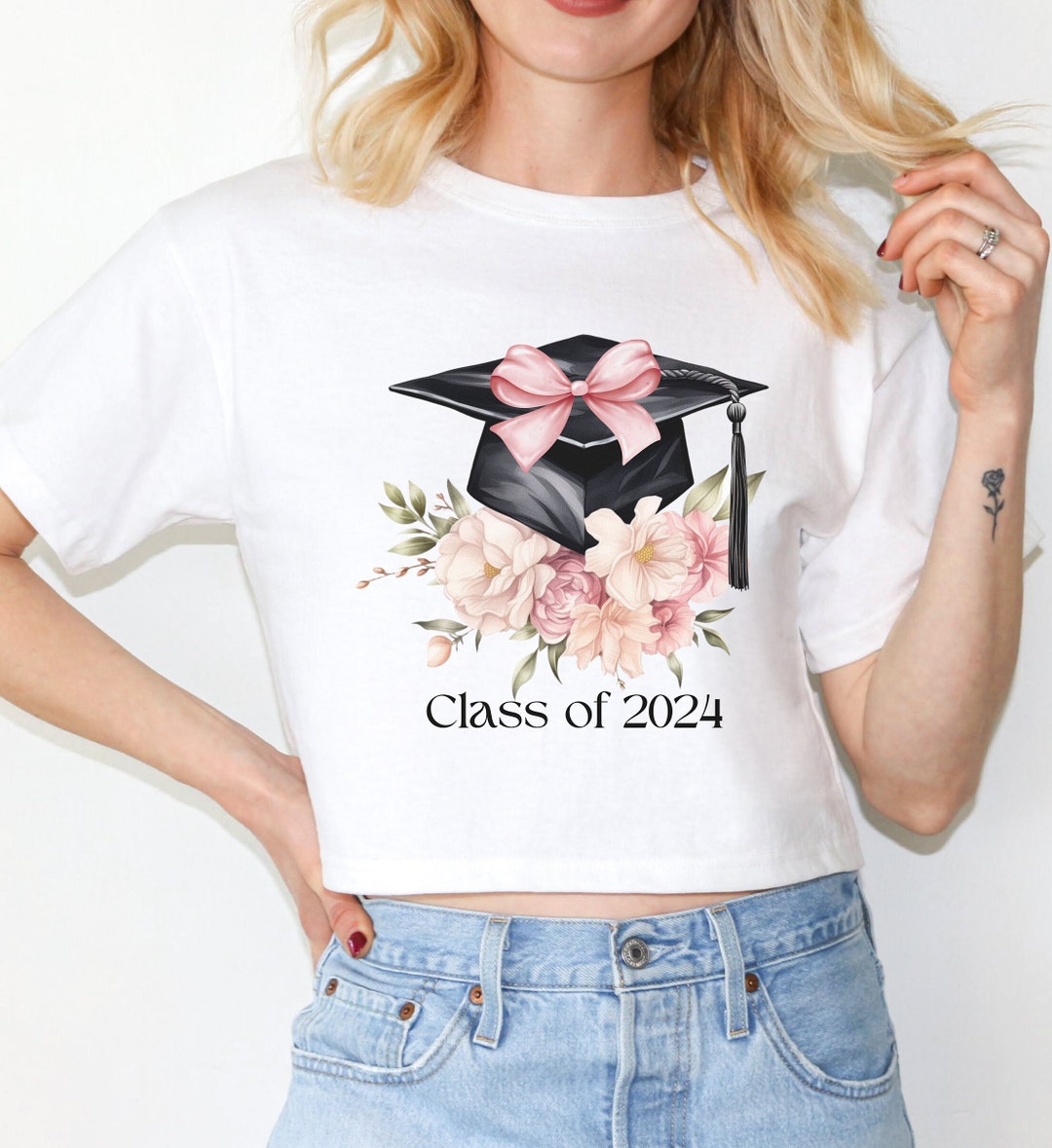 Graduation Crop Top Class of 2024 T Shirt Coquette Graduation Cap ...