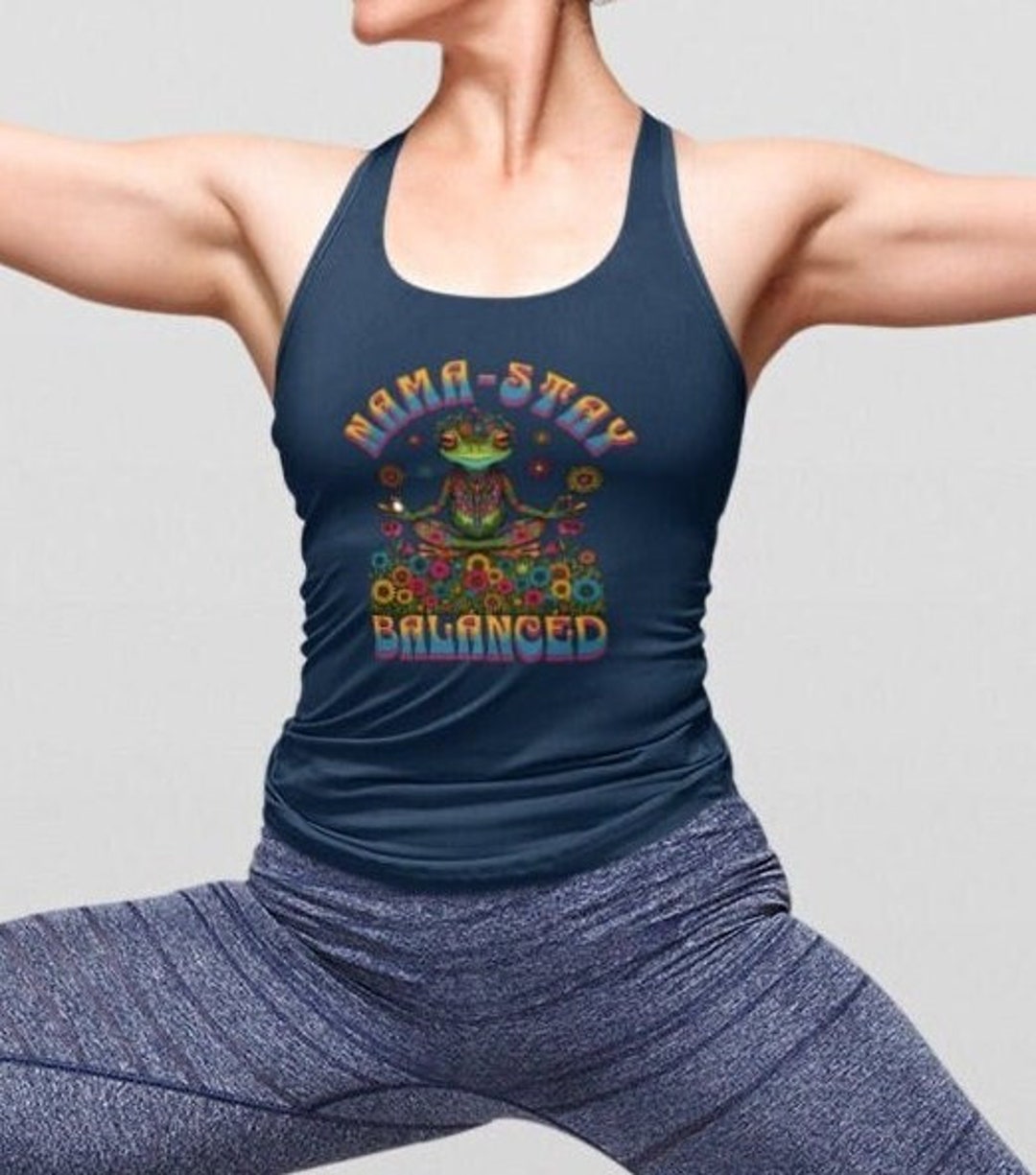 Meditating Frog Tank Top Nama-stay Balanced Racerback Tank Colorful ...
