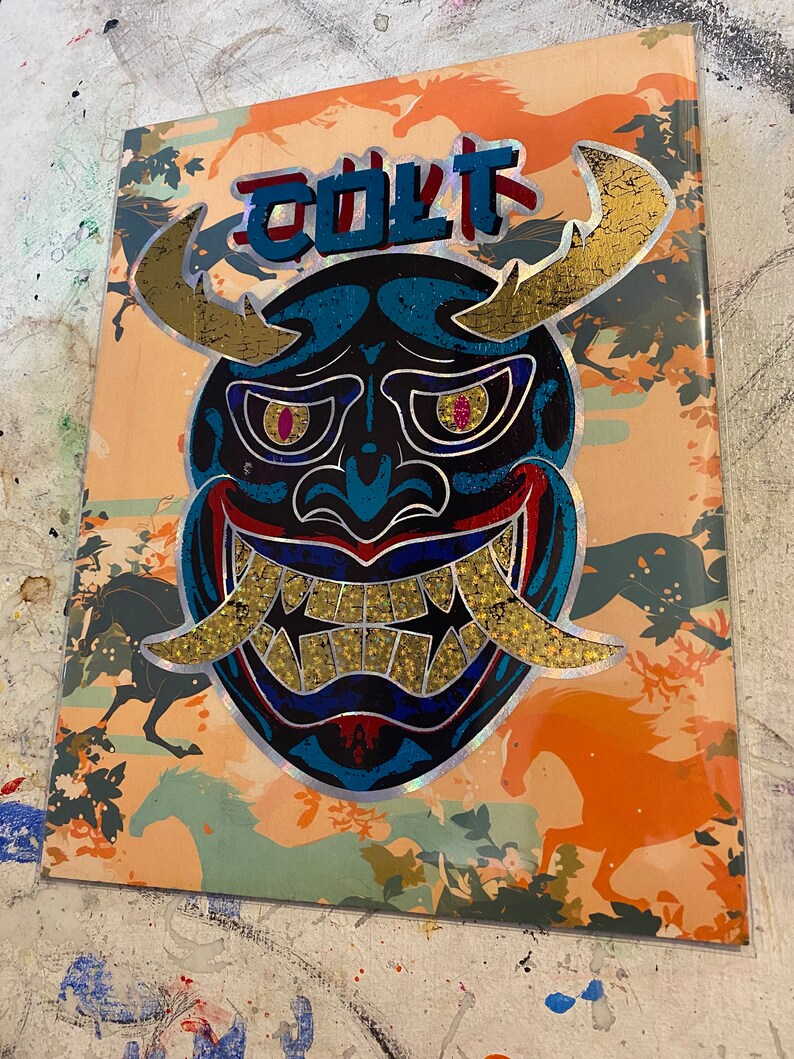 3 Ninjas Oni Hannya Ninja Samurai Prajna Kabuki Mask Foil Art Print ...