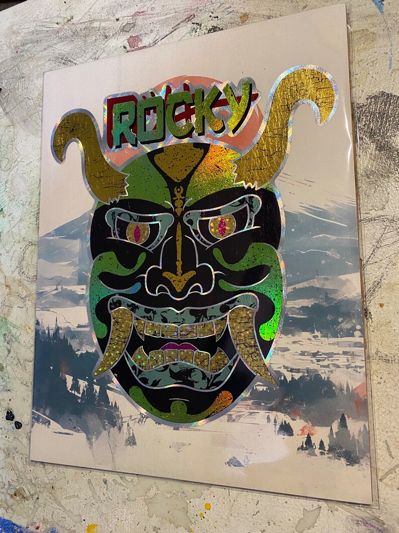 3 Ninjas Oni Hannya Ninja Samurai Prajna Kabuki Mask Foil Art Print ...