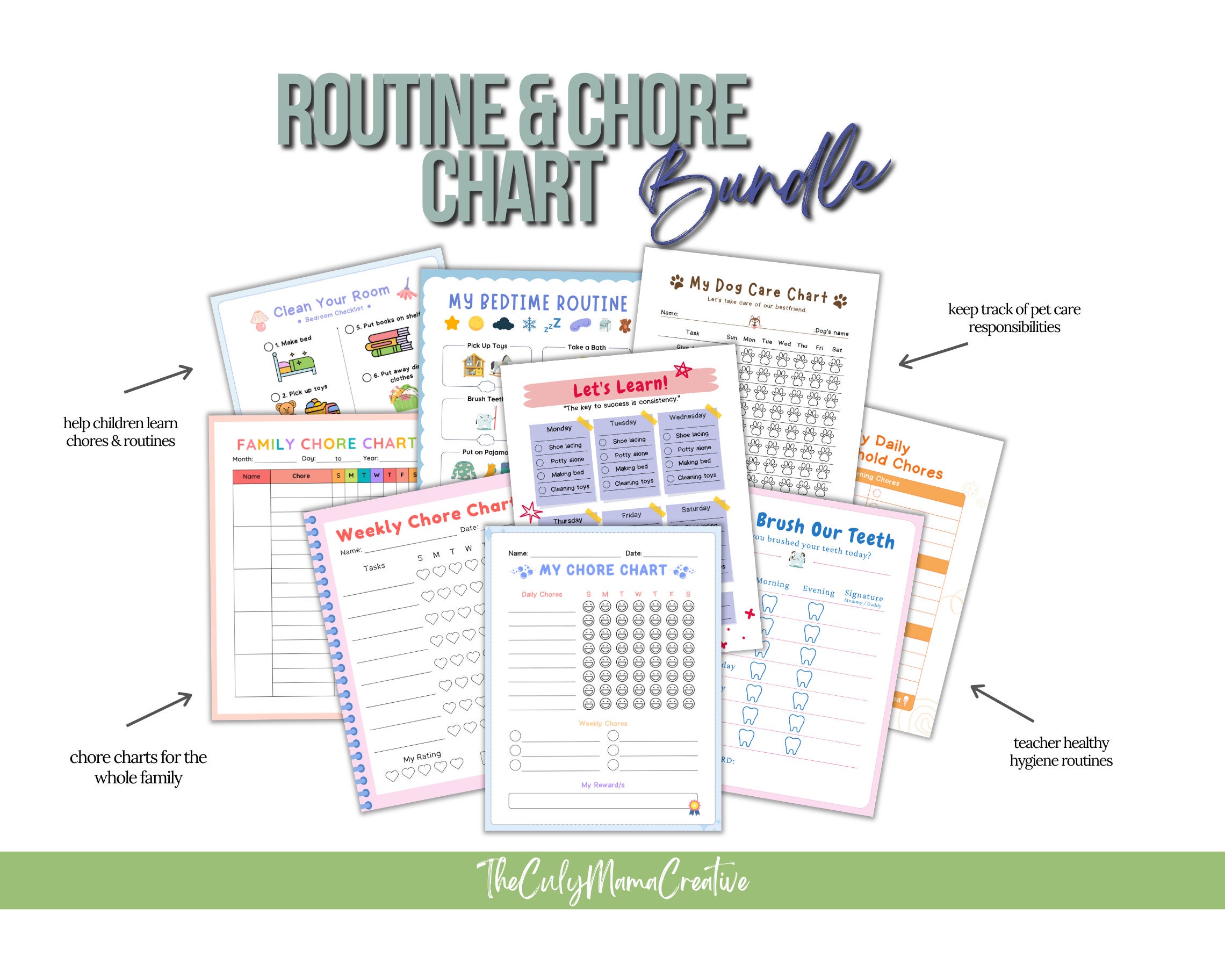 Colorful Printable Routine & Chore Charts Keep Your Family - Etsy