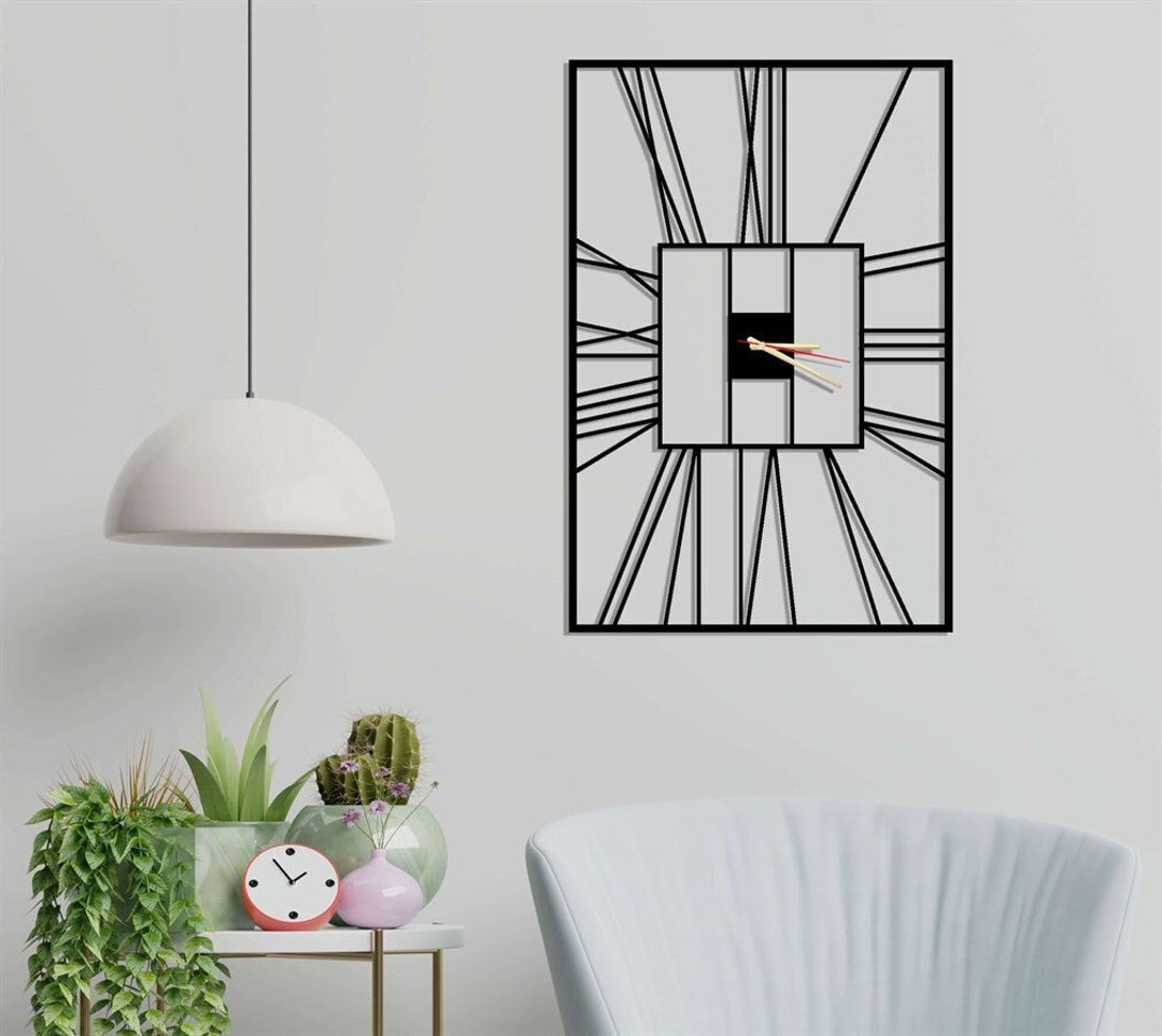 Wall Clock Rectangle Wall Clock Silent Metal Oversized Wall Clock Handmade Interior Decor