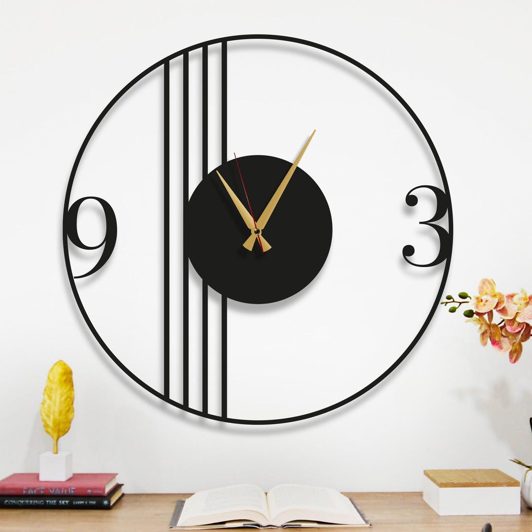 Black Minimalist Clock, Boho Wall Clock, Living Room Clock, Wall Clock ...