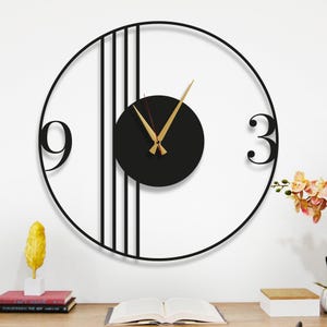 Black Minimalist Clock, Boho Wall Clock, Living Room Clock, Wall Clock ...