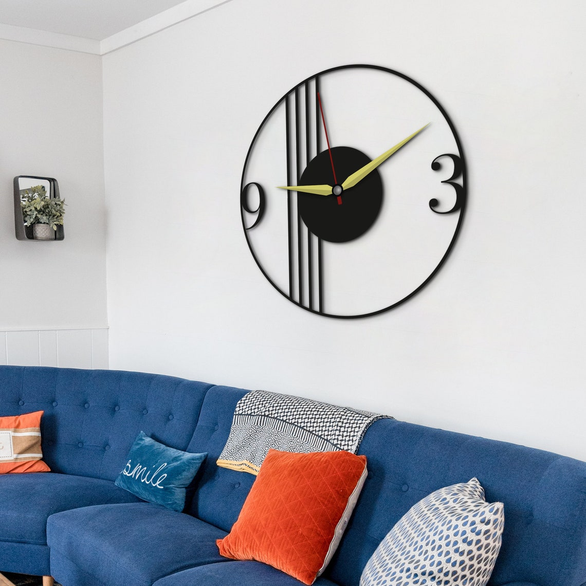 Black Minimalist Clock Boho Wall Clock Living Room Clock - Etsy