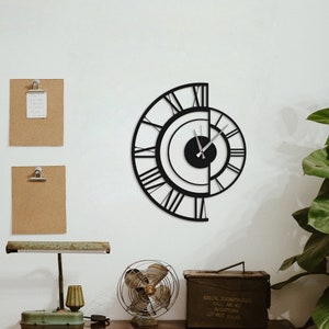 Half Circle Design Metal Wall Clock, Large Wall Clock Minimalist ...