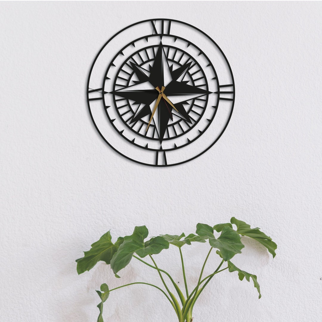 Compass Wall Clock, Nautical Wall Clock, Large Metal Wall Clock, Unique ...