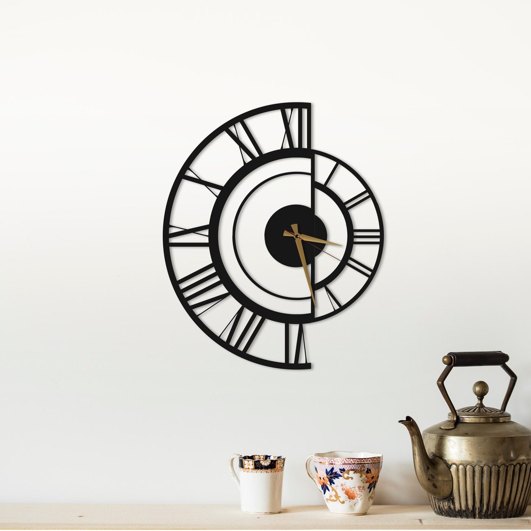 Half Circle Design Metal Wall Clock, Large Wall Clock Minimalist ...