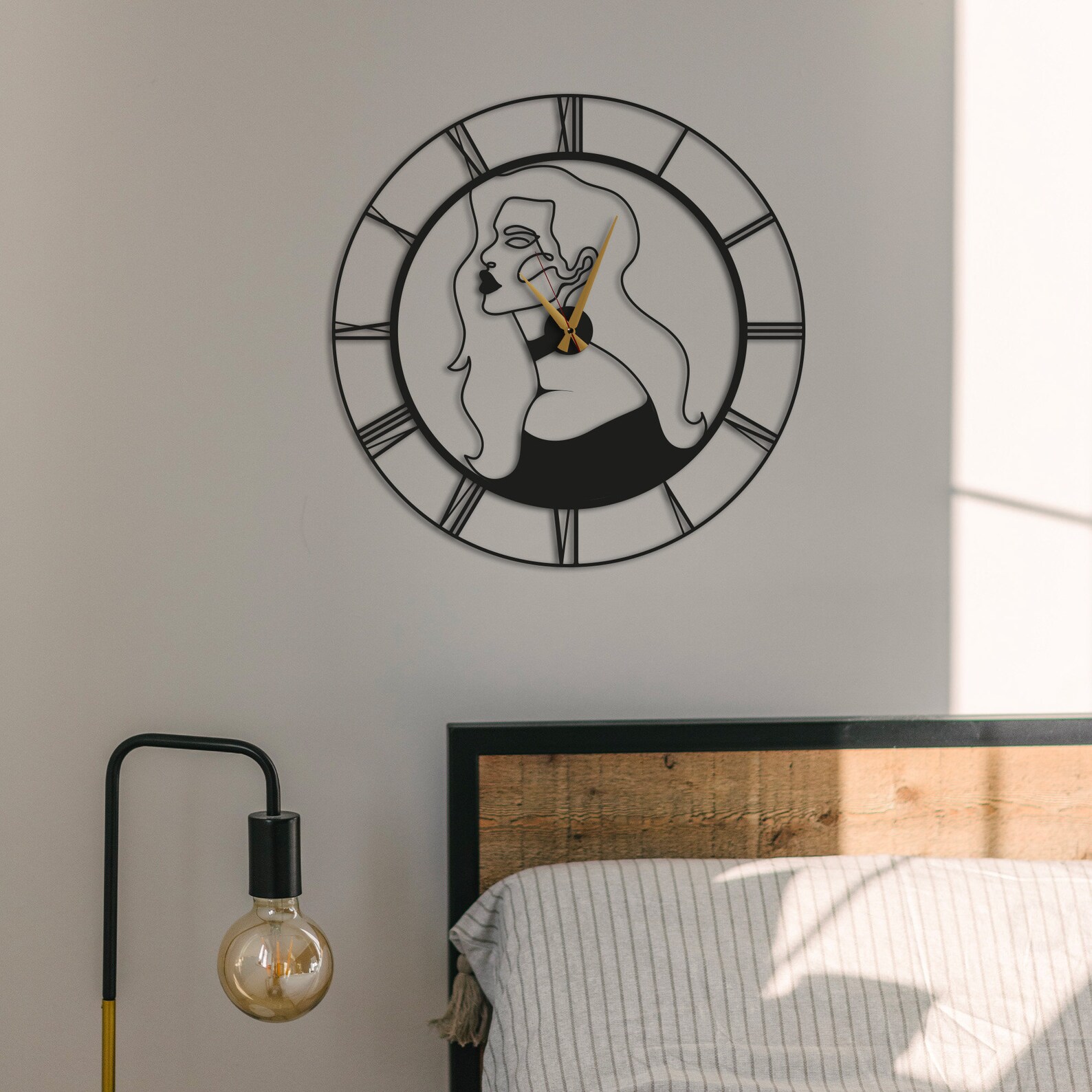Modern Minimalist Wall Clock With Women Line Art, Feminine Woman Metal ...
