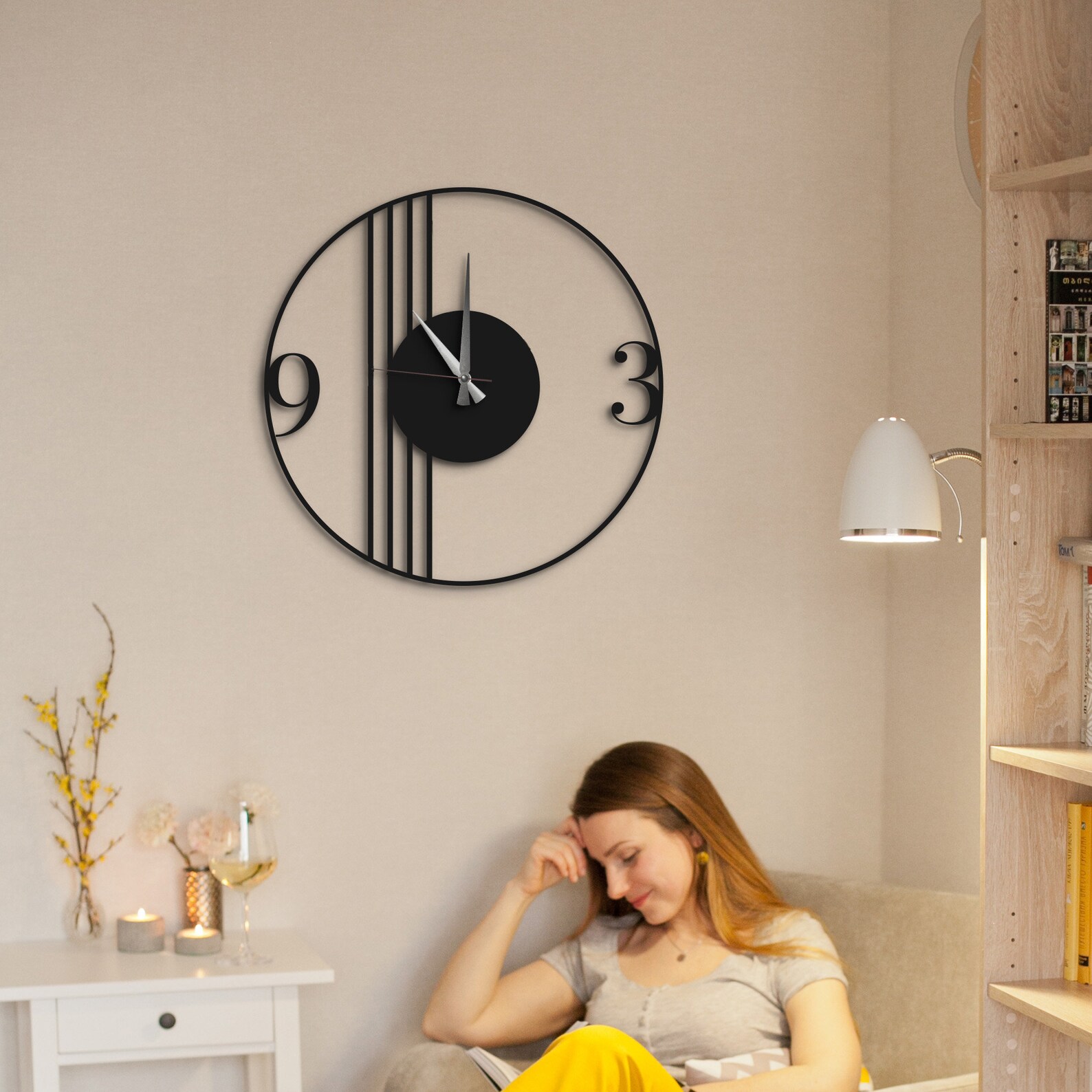 Black Minimalist Clock, Boho Wall Clock, Living Room Clock, Wall Clock ...
