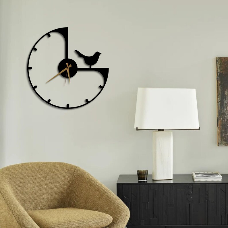 Modern Bird Wall Clock, Metal Unique Wall Clock, Minimalist Wall Clock ...