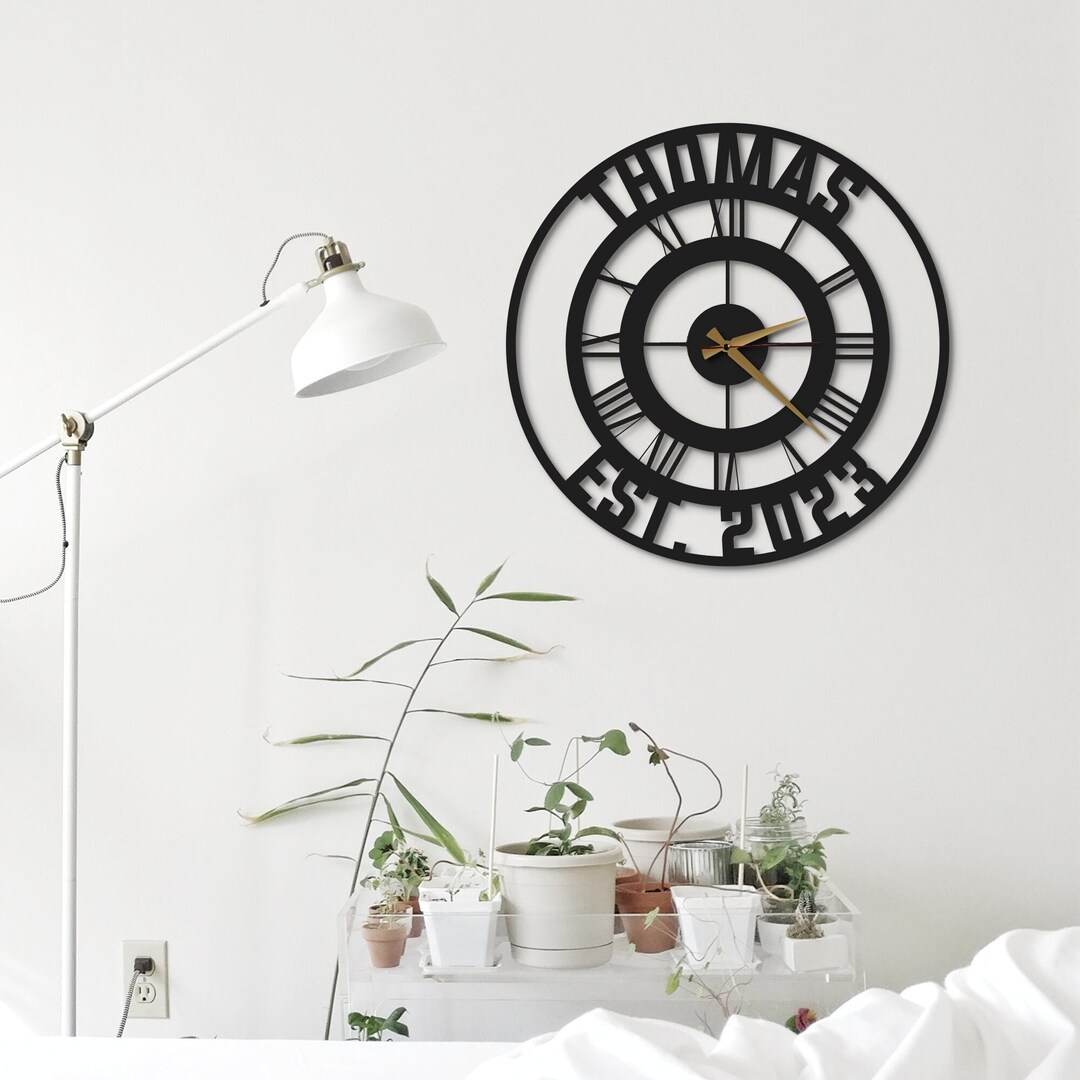 Personalized Silent Metal Large Wall Clock, Custom Family Name Metal ...