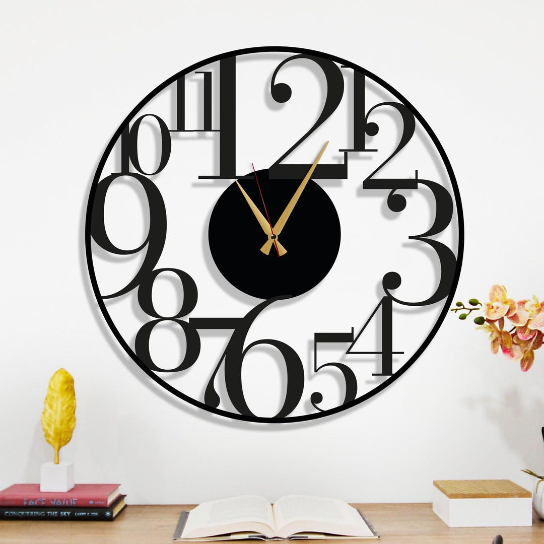 Black Latin Metal Wall Clock, Housewarming Wall Clock Gift, Modern ...